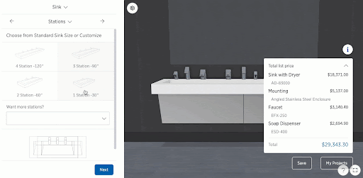 3D Configurator for Commercial Bathrooms